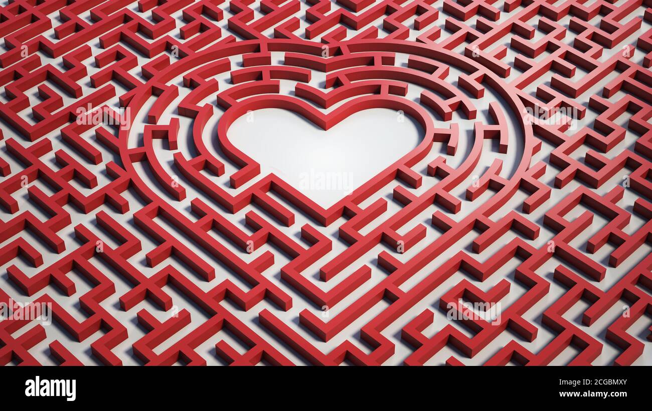 Heart shaped maze labyrinth of love 3d rendering Stock Photo - Alamy