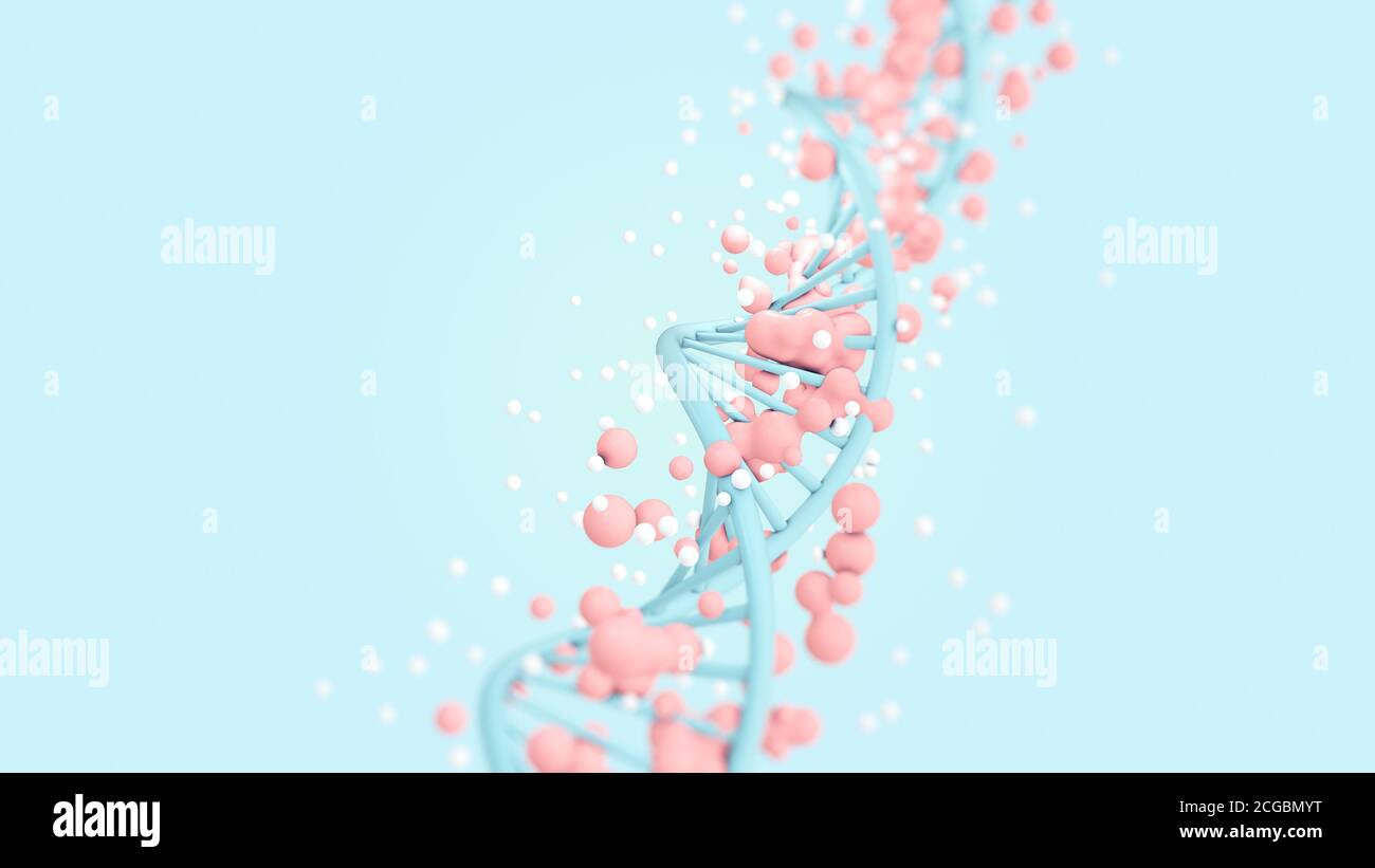 3D illustration of DNA strand surrounded alien cells, abstract health ...