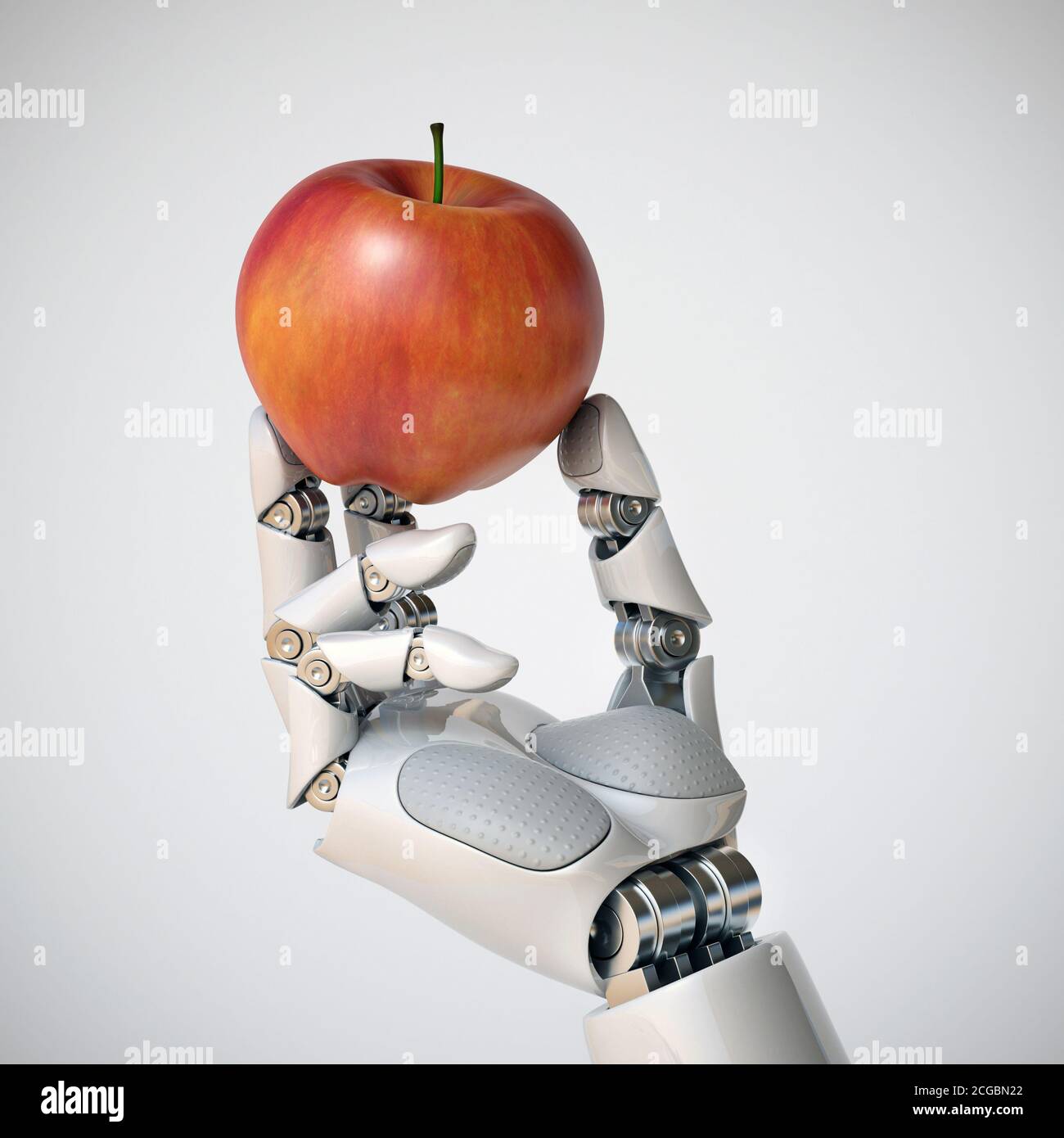 Robotic hand holding an apple 3d rendering, gmo concept, automation ...