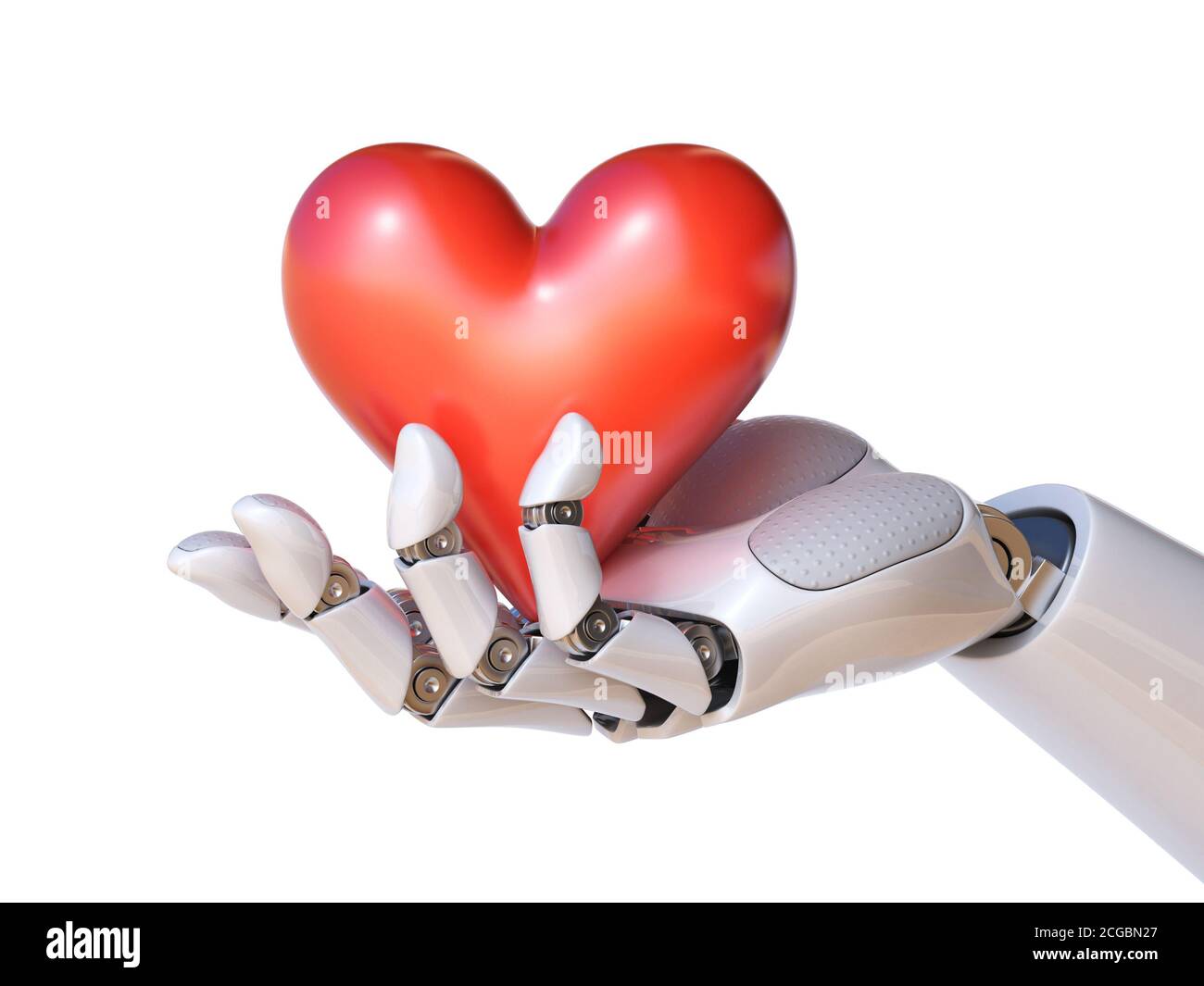 Robot hand holding a heart 3d rendering Stock Photo - Alamy