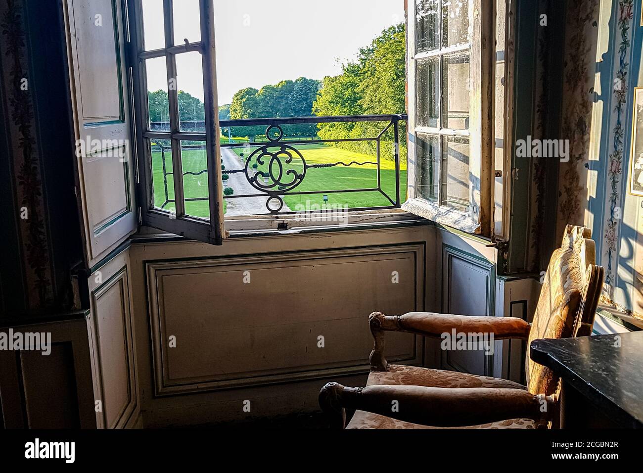 View of the regular Park through a window with bars. Summer Stock Photo ...
