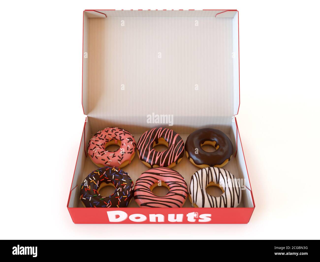 Donut box isolated on white background 3d rendering Stock Photo - Alamy