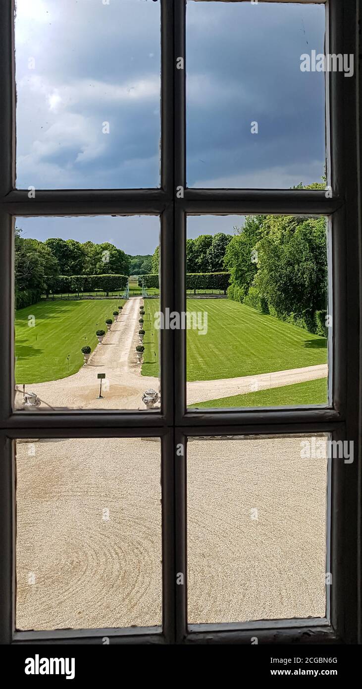 View of the regular Park through a window with bars. Summer Stock Photo ...