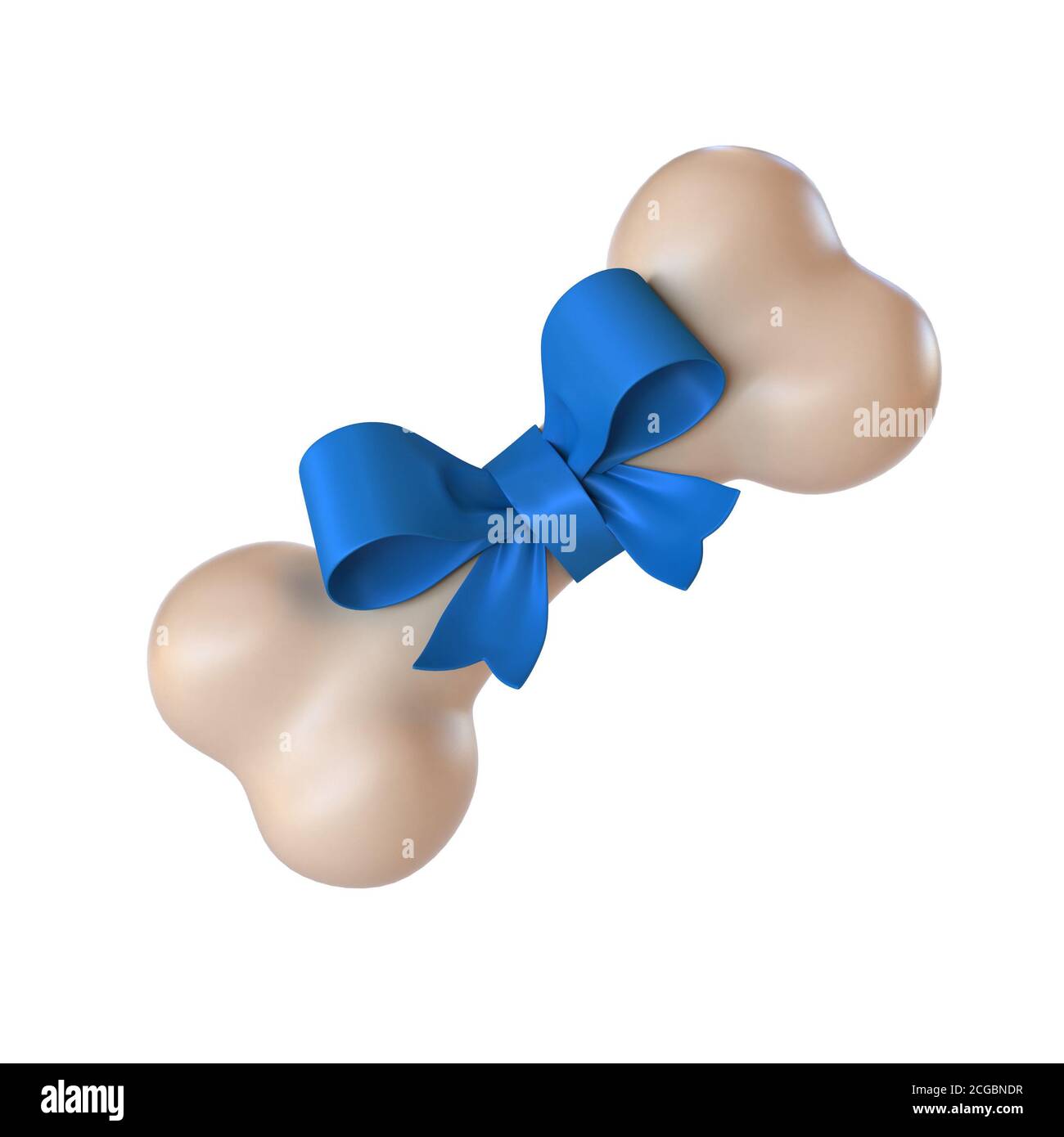 Dog bone wrapped in blue ribbon, present for best pet 3d rendering ...