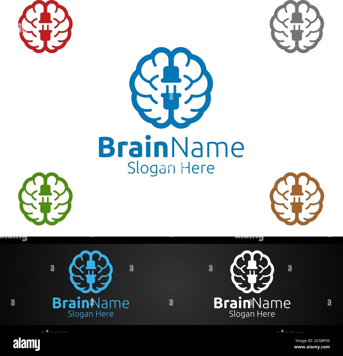 Power Brain Logo with Think Idea Concept Vector Design Stock Vector ...