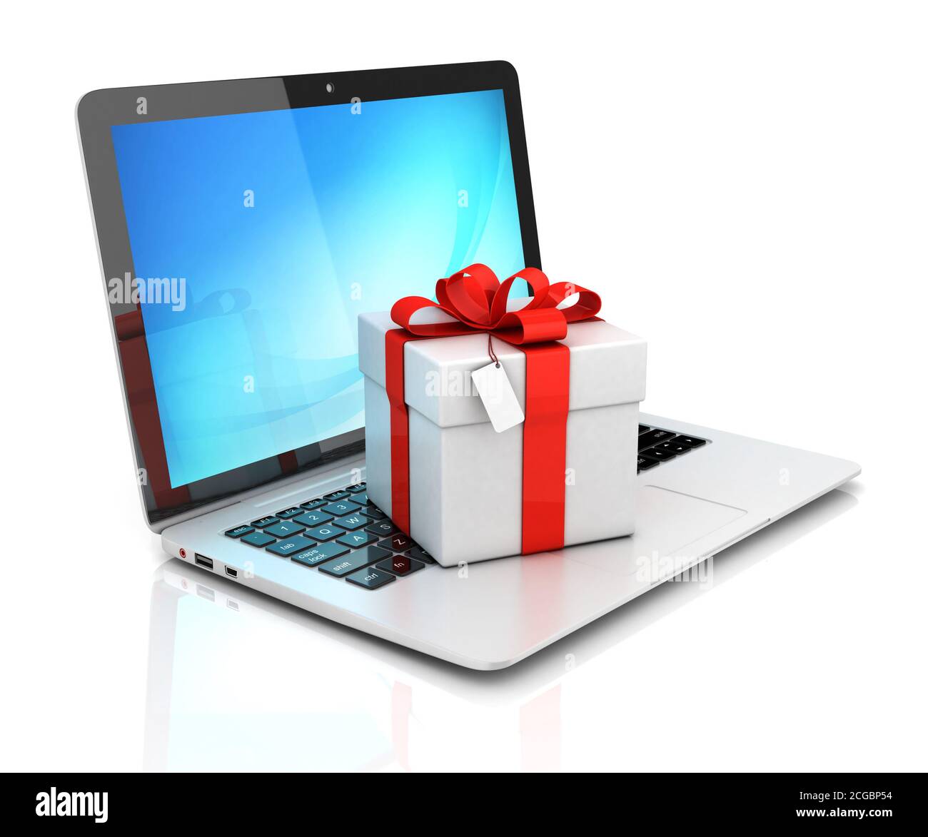 Gift box on laptop 3d rendering Stock Photo - Alamy