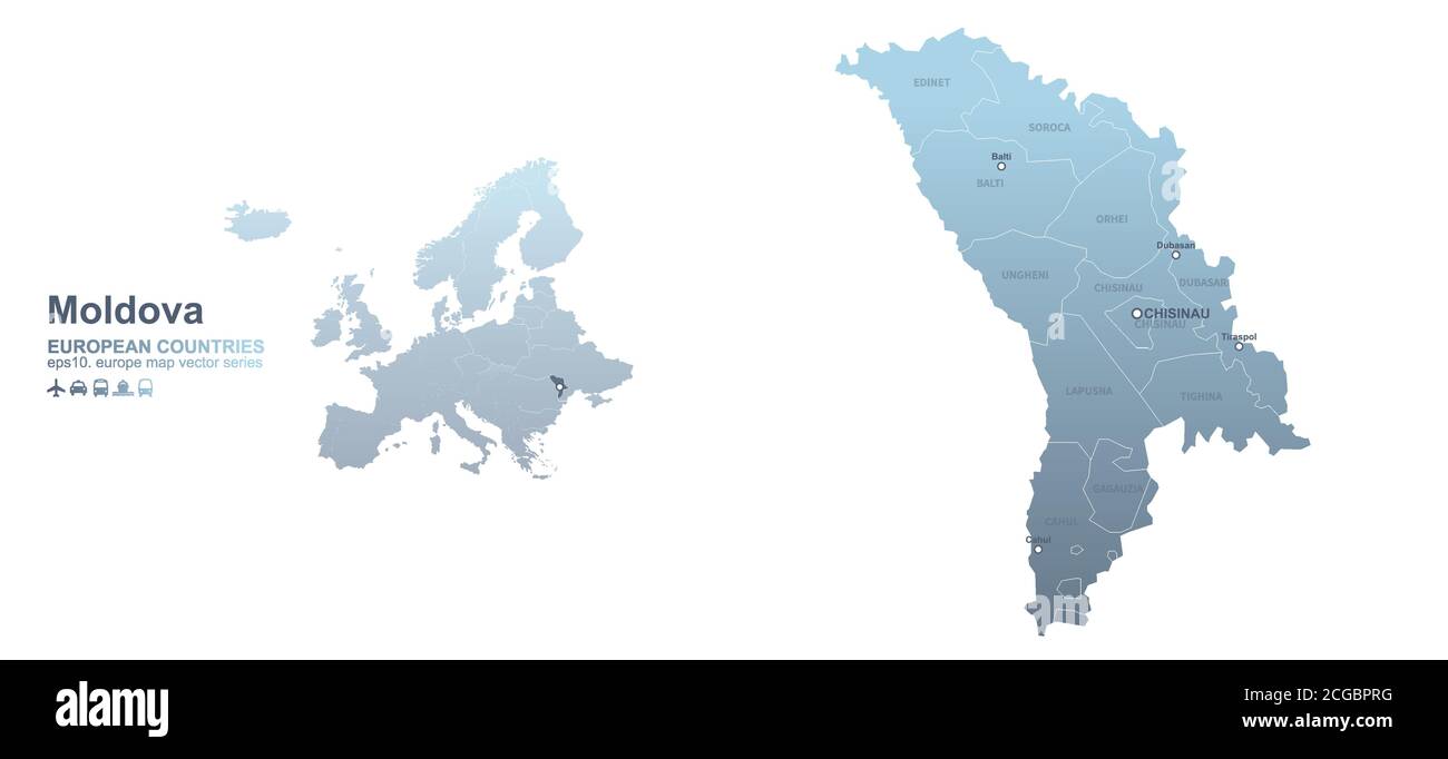 Moldova map. blue gradient vector map of European countries Stock ...