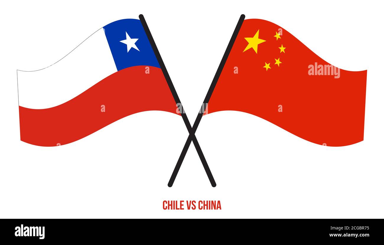 Chile and China Flags Crossed And Waving Flat Style. Official ...