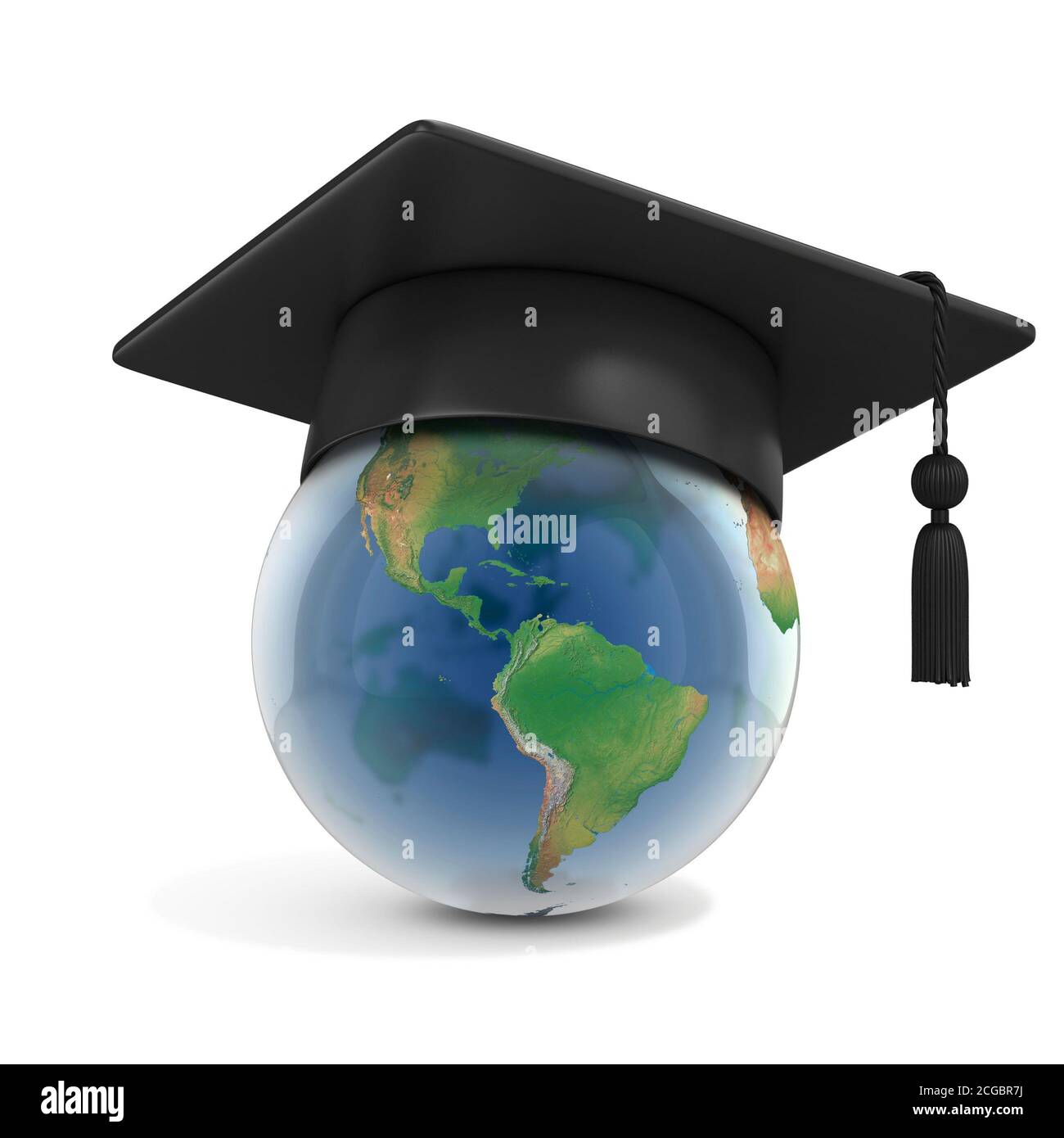Graduation cap on top of the globe 3d rendering Stock Photo - Alamy