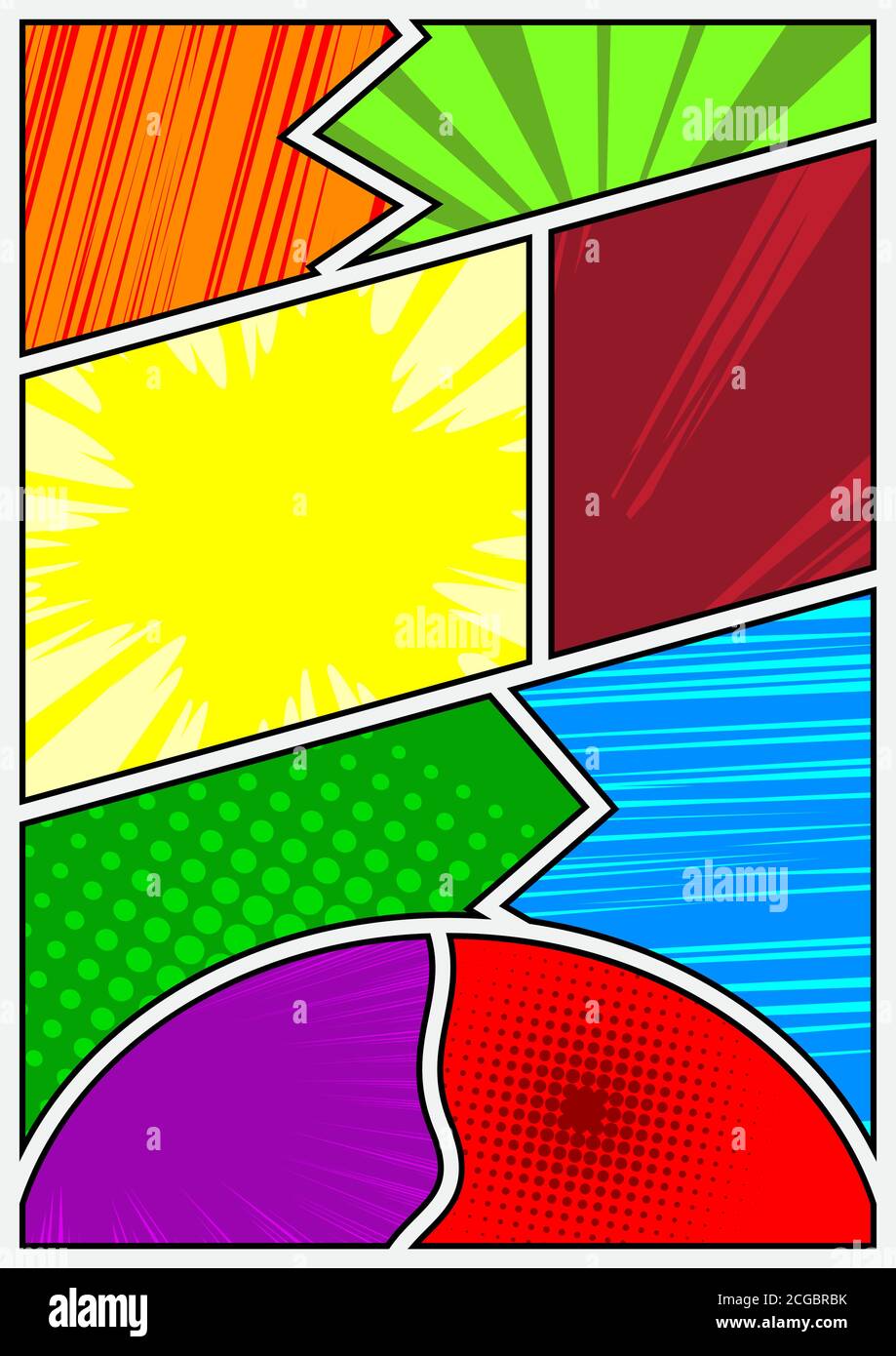 Colorful comic book page template. Cartoon design colored background ...