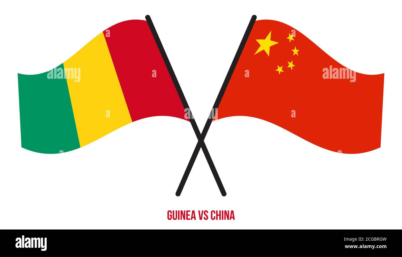 Guinea and China Flags Crossed And Waving Flat Style. Official ...