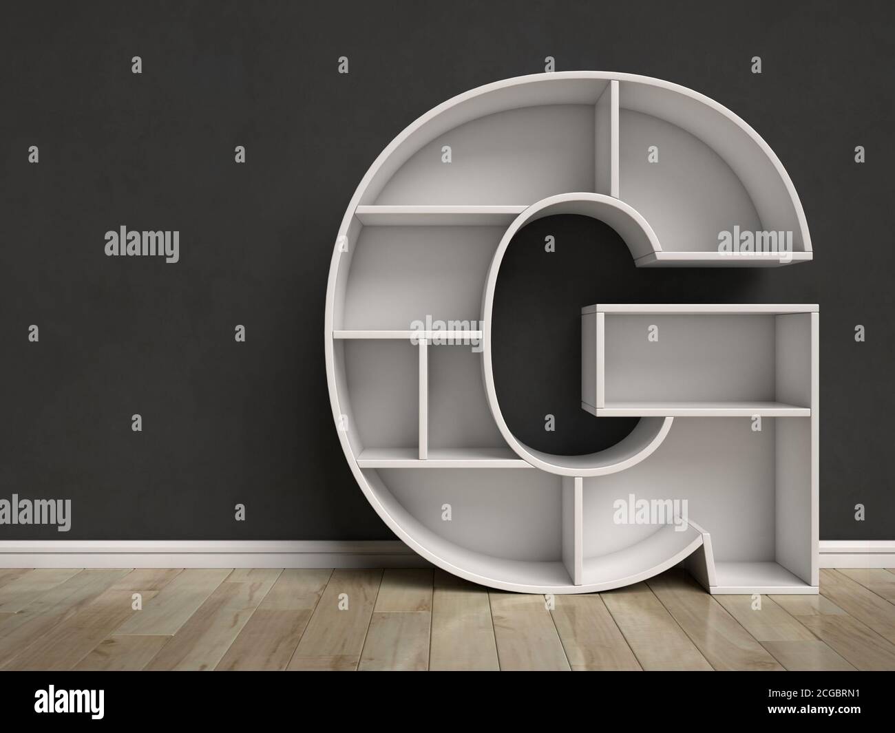 Shelf font 3d rendering, letter G Stock Photo - Alamy