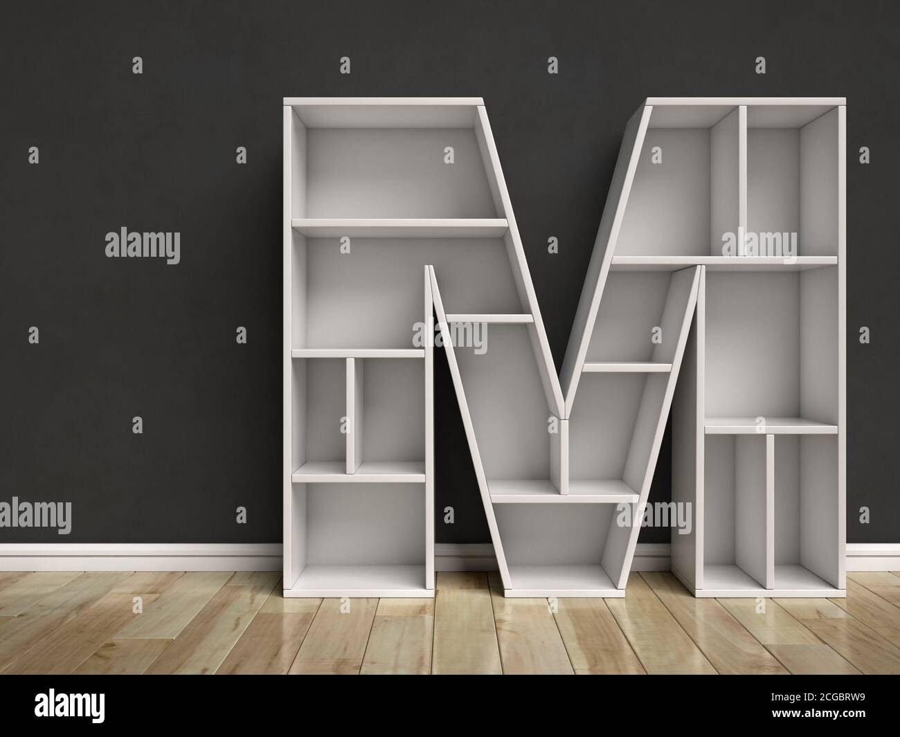 Shelf font 3d rendering, letter M Stock Photo - Alamy
