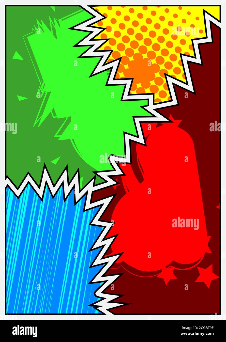 Colorful comic book page template. Cartoon design colored background ...