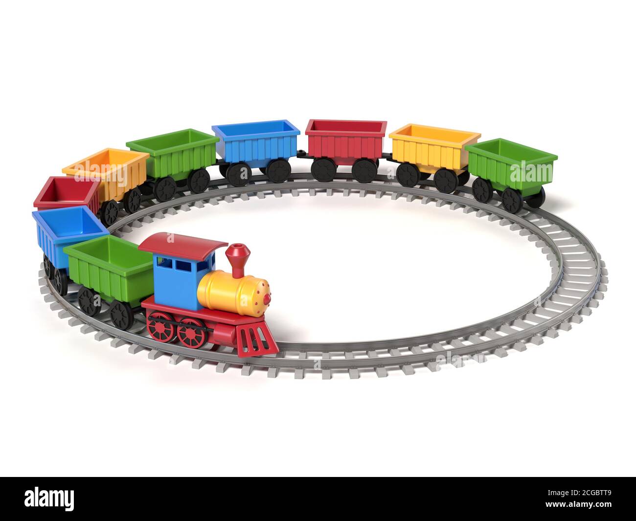 Toy train on a white background 3d rendering Stock Photo - Alamy