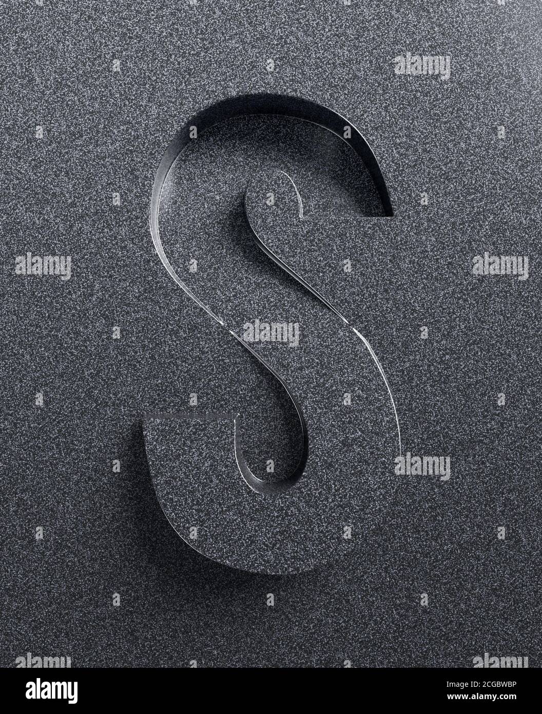 Slanted 3d font engraved and extruded from the surface, letter S Stock ...