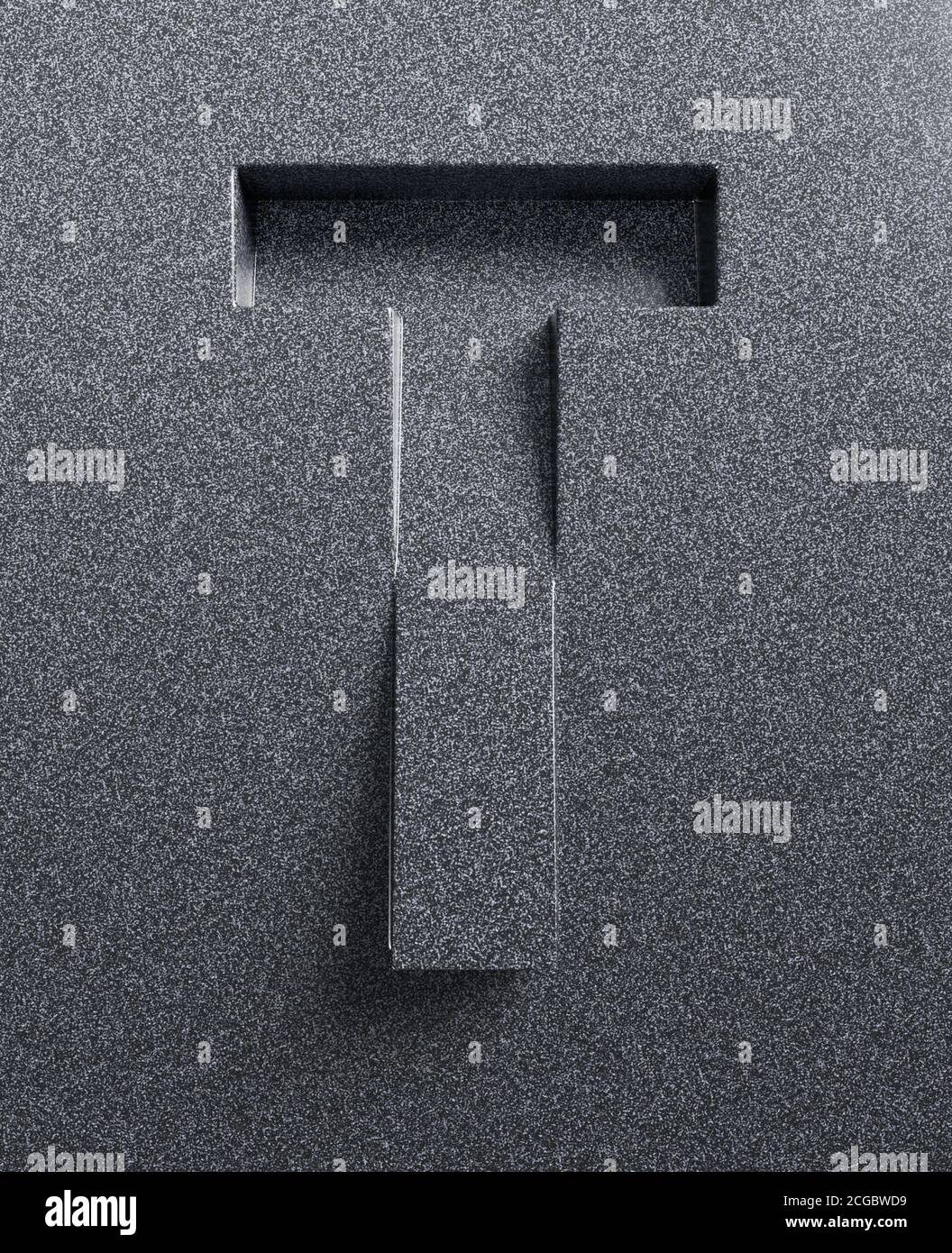 Slanted 3d font engraved and extruded from the surface, letter T Stock ...
