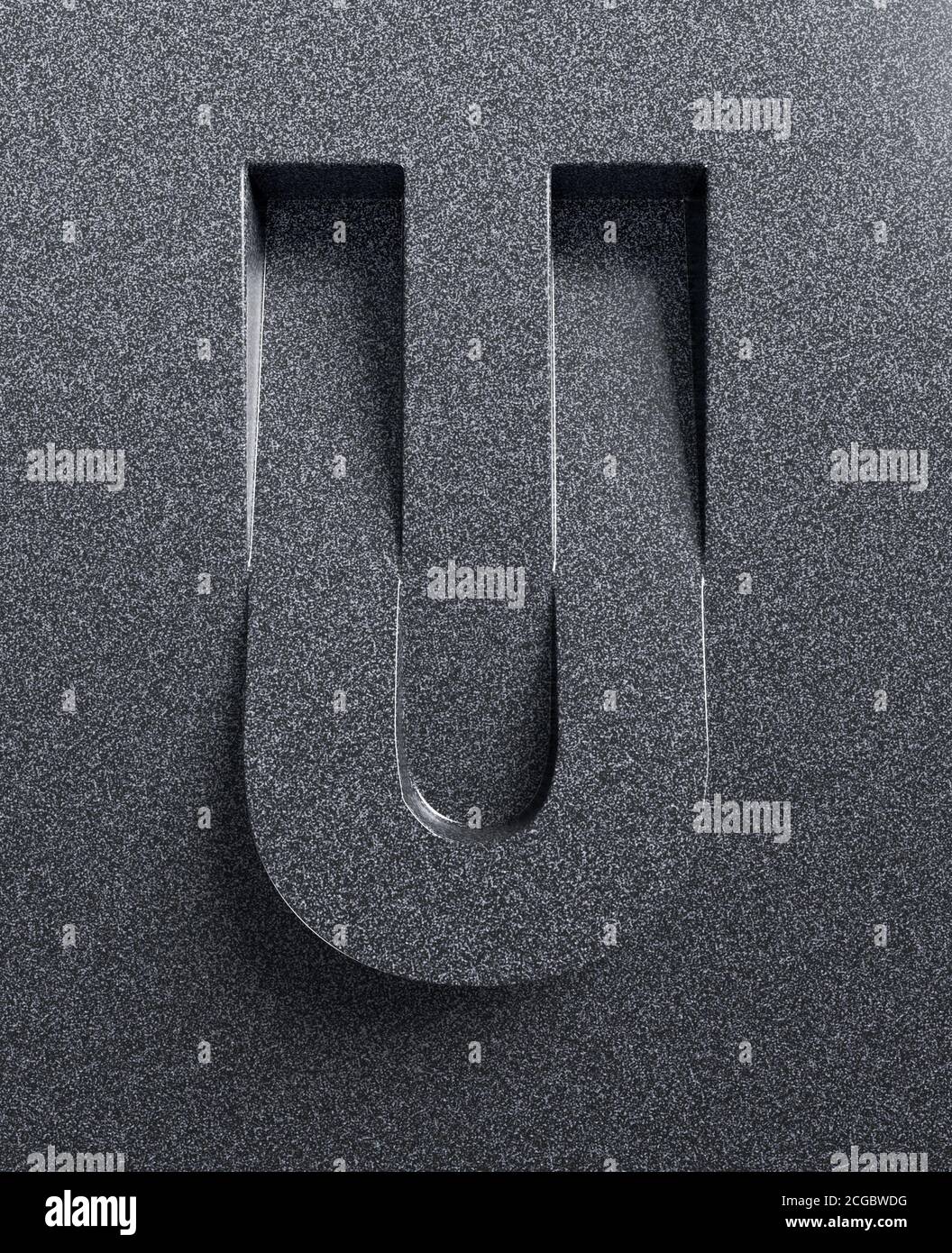 Slanted 3d font engraved and extruded from the surface, letter U Stock ...