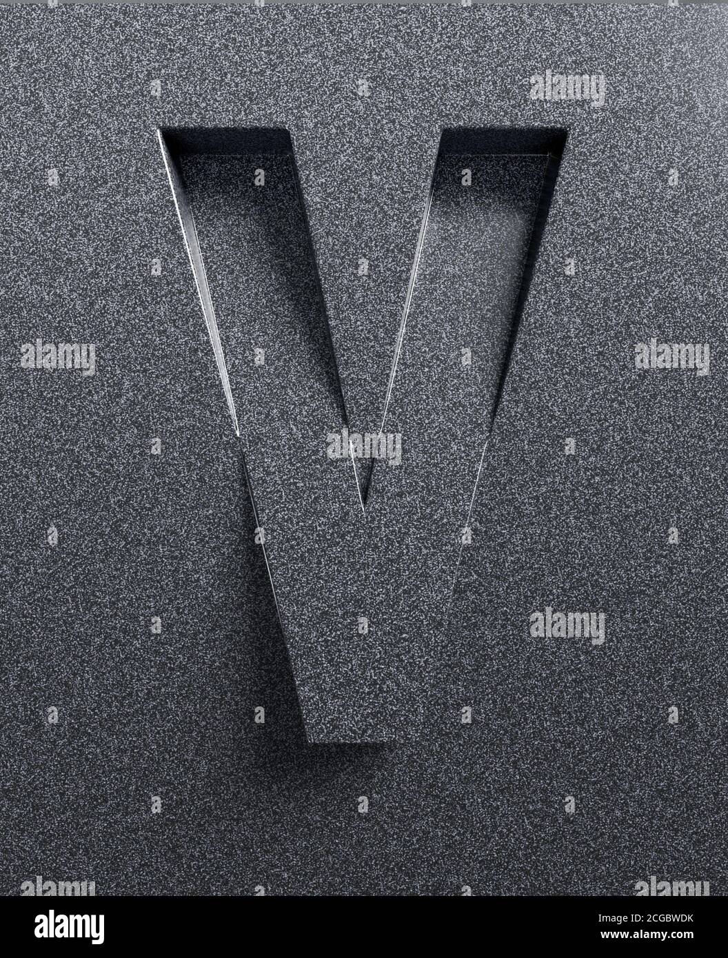 Slanted 3d font engraved and extruded from the surface, letter V Stock ...