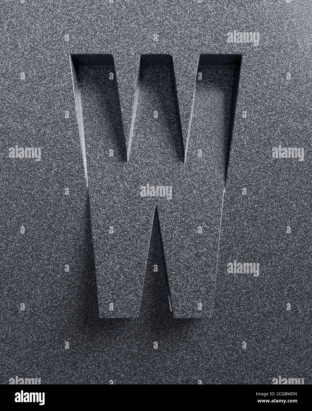 Slanted 3d font engraved and extruded from the surface, letter W Stock ...
