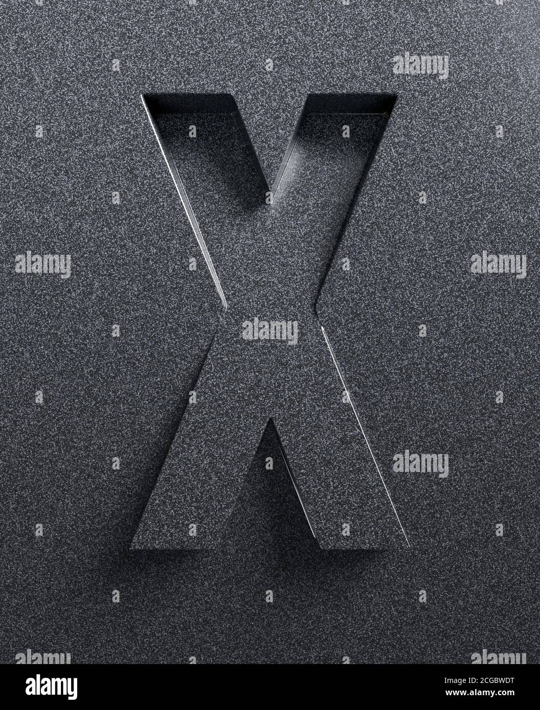 Slanted 3d font engraved and extruded from the surface, letter X Stock ...
