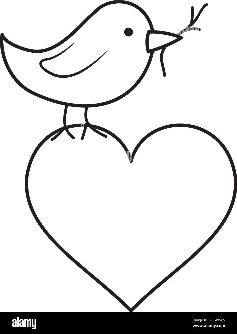 bird on a heart icon over white background, line style, vector ...