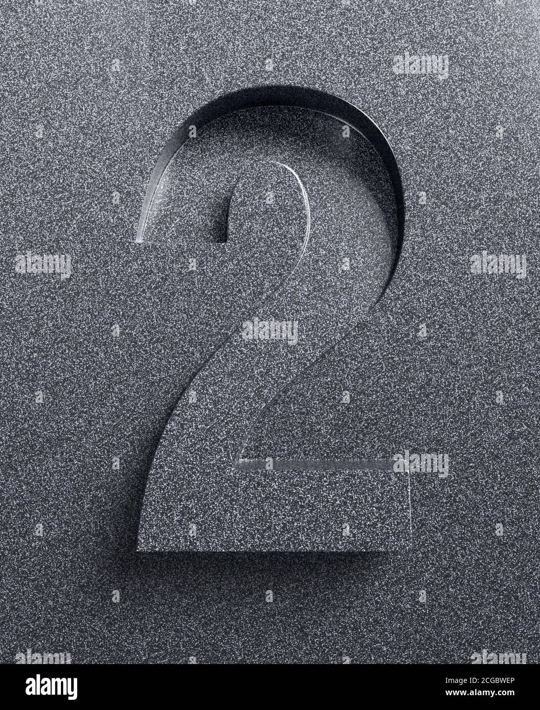 Slanted 3d font engraved and extruded from the surface, number 2 Stock ...