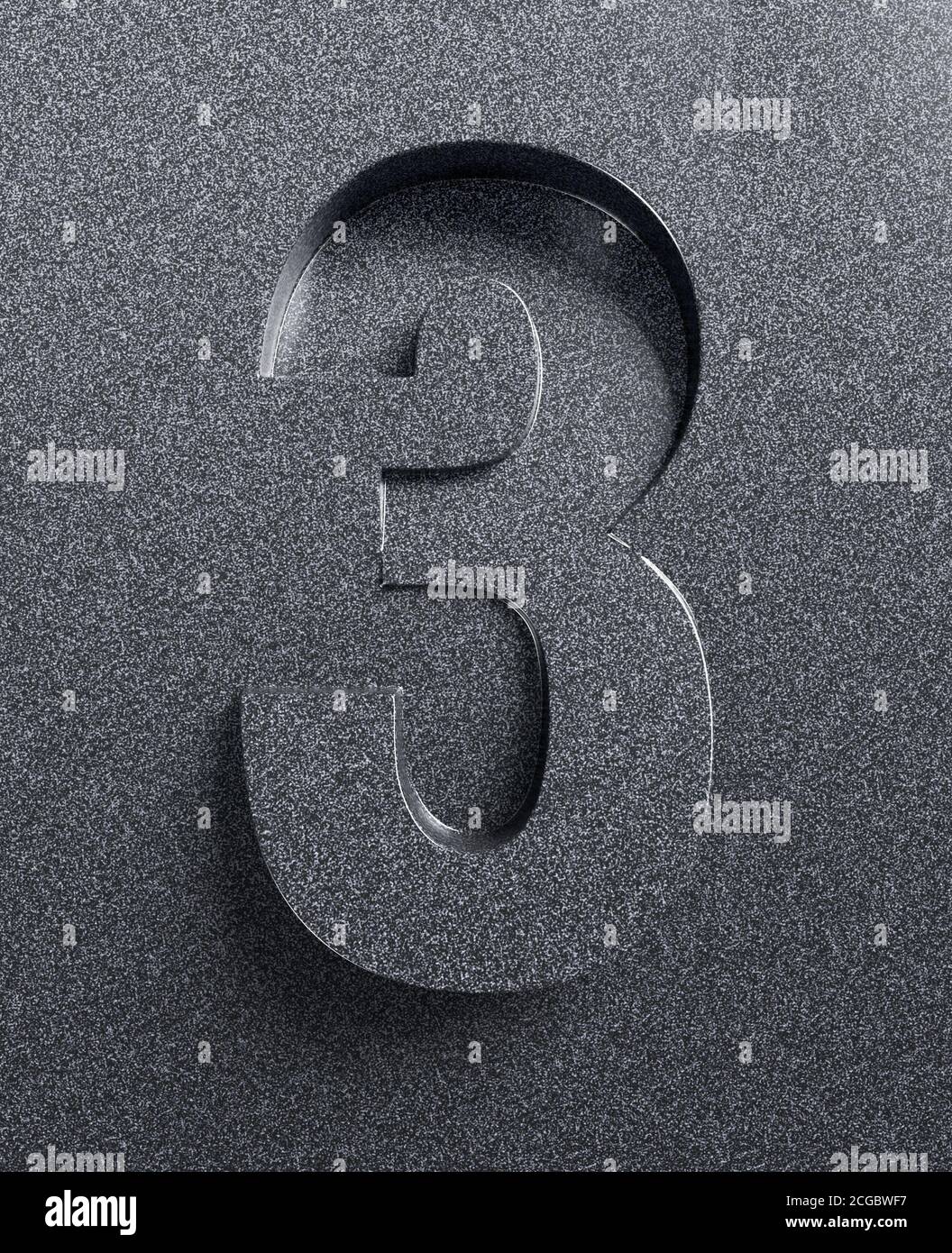 Slanted 3d font engraved and extruded from the surface, number 3 Stock ...