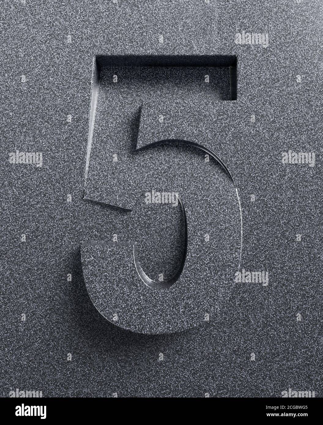 Slanted 3d font engraved and extruded from the surface, number 5 Stock ...