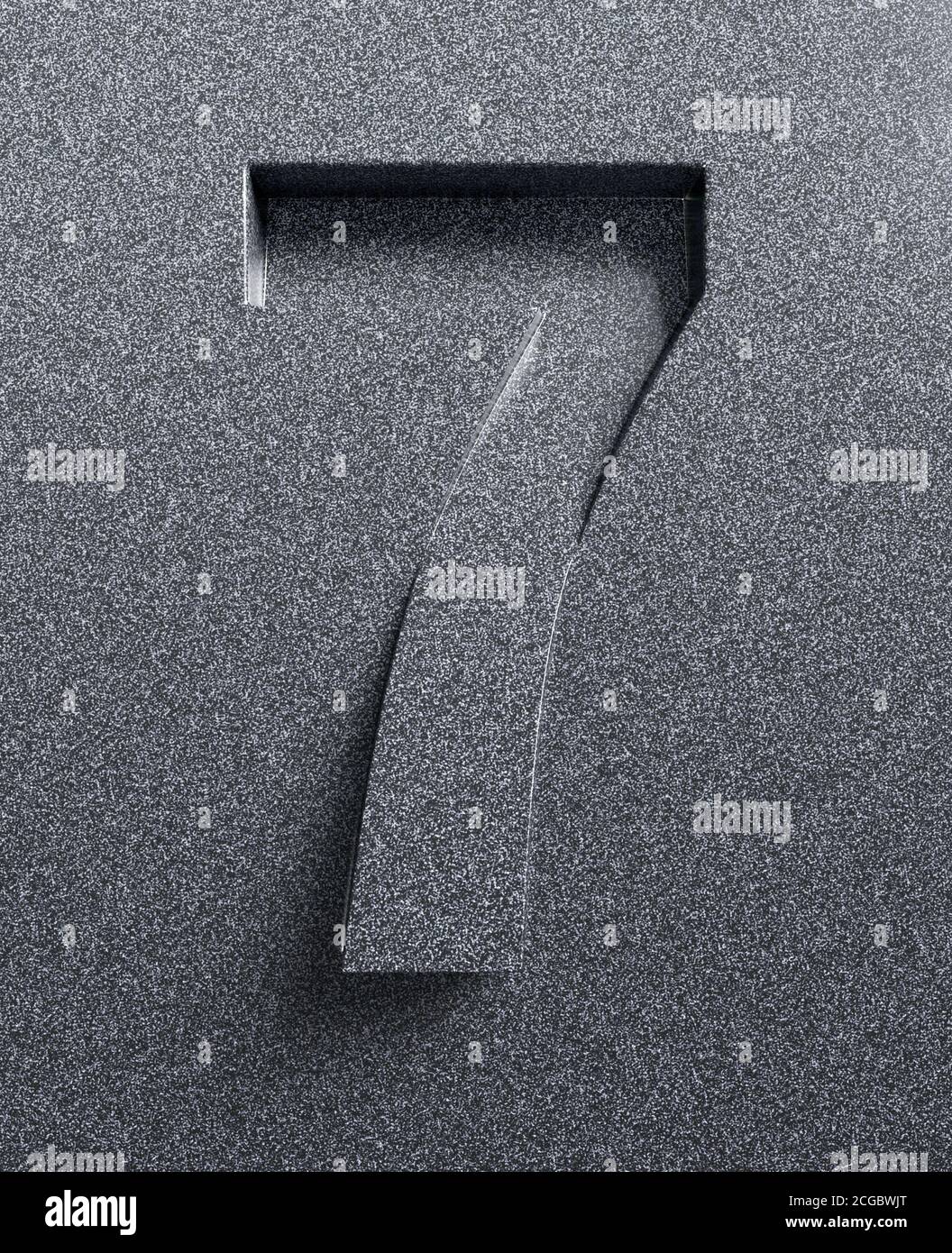 Slanted 3d font engraved and extruded from the surface, number 7 Stock ...