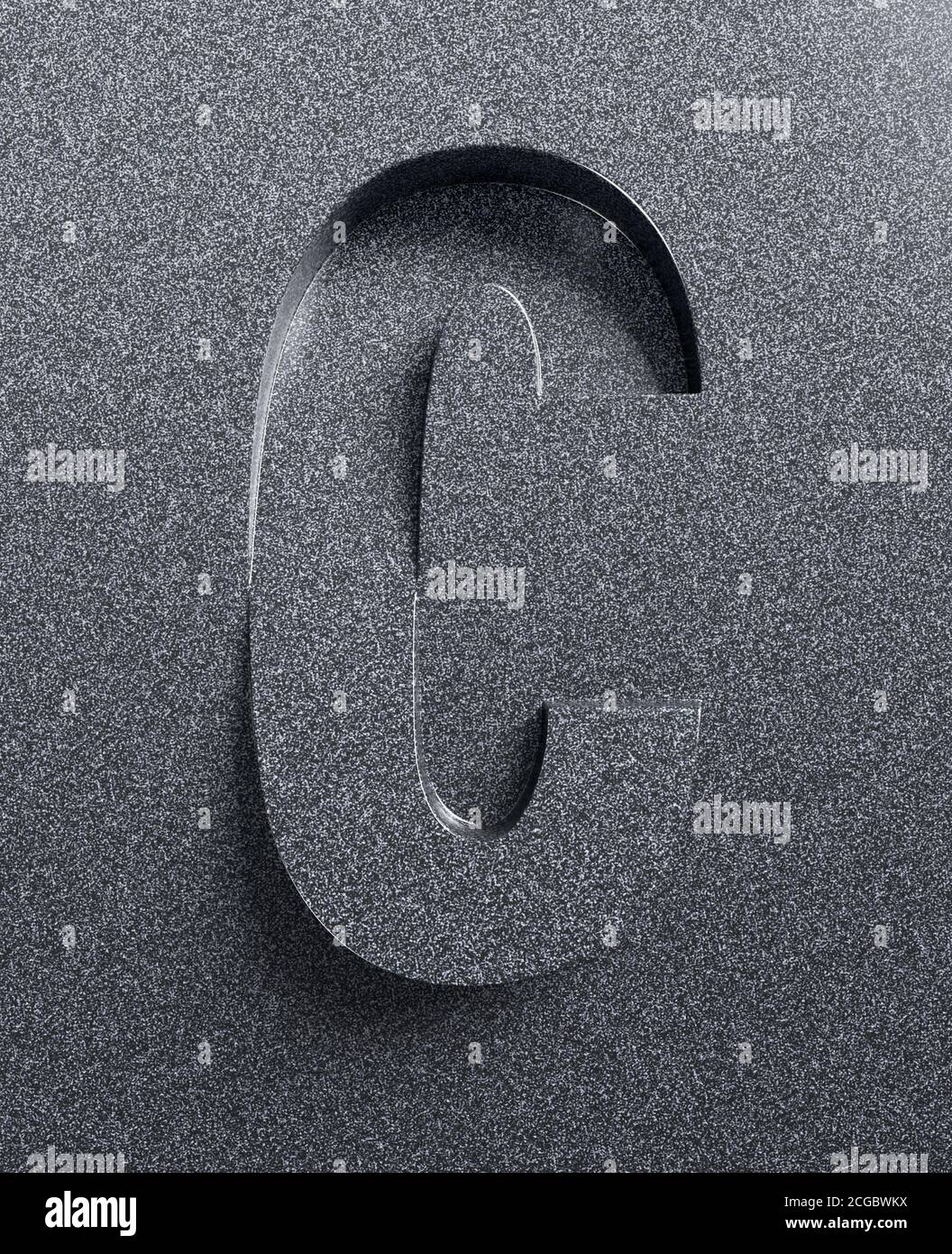 Slanted 3d font engraved and extruded from the surface, letter C Stock ...
