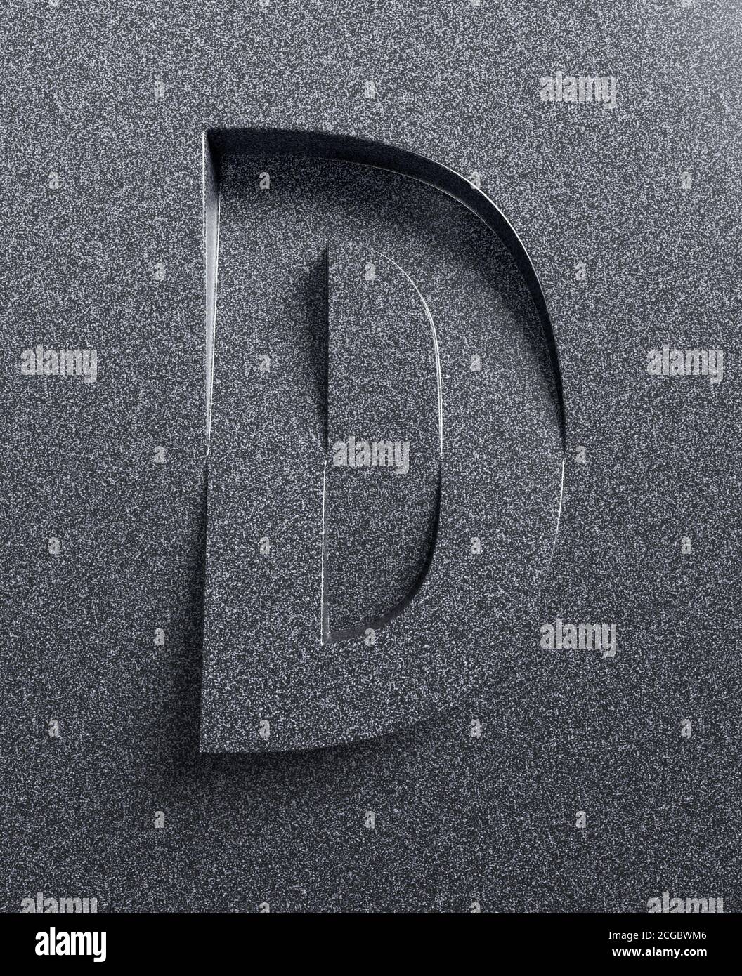 Slanted 3d font engraved and extruded from the surface, letter D Stock ...