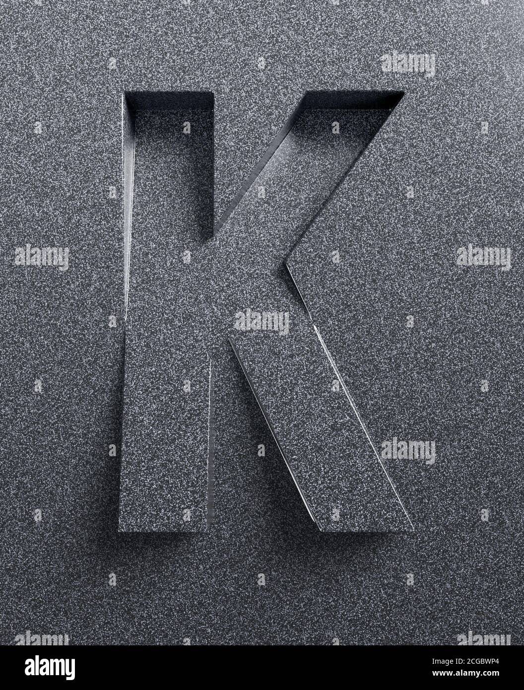 Slanted 3d font engraved and extruded from the surface, letter K Stock ...