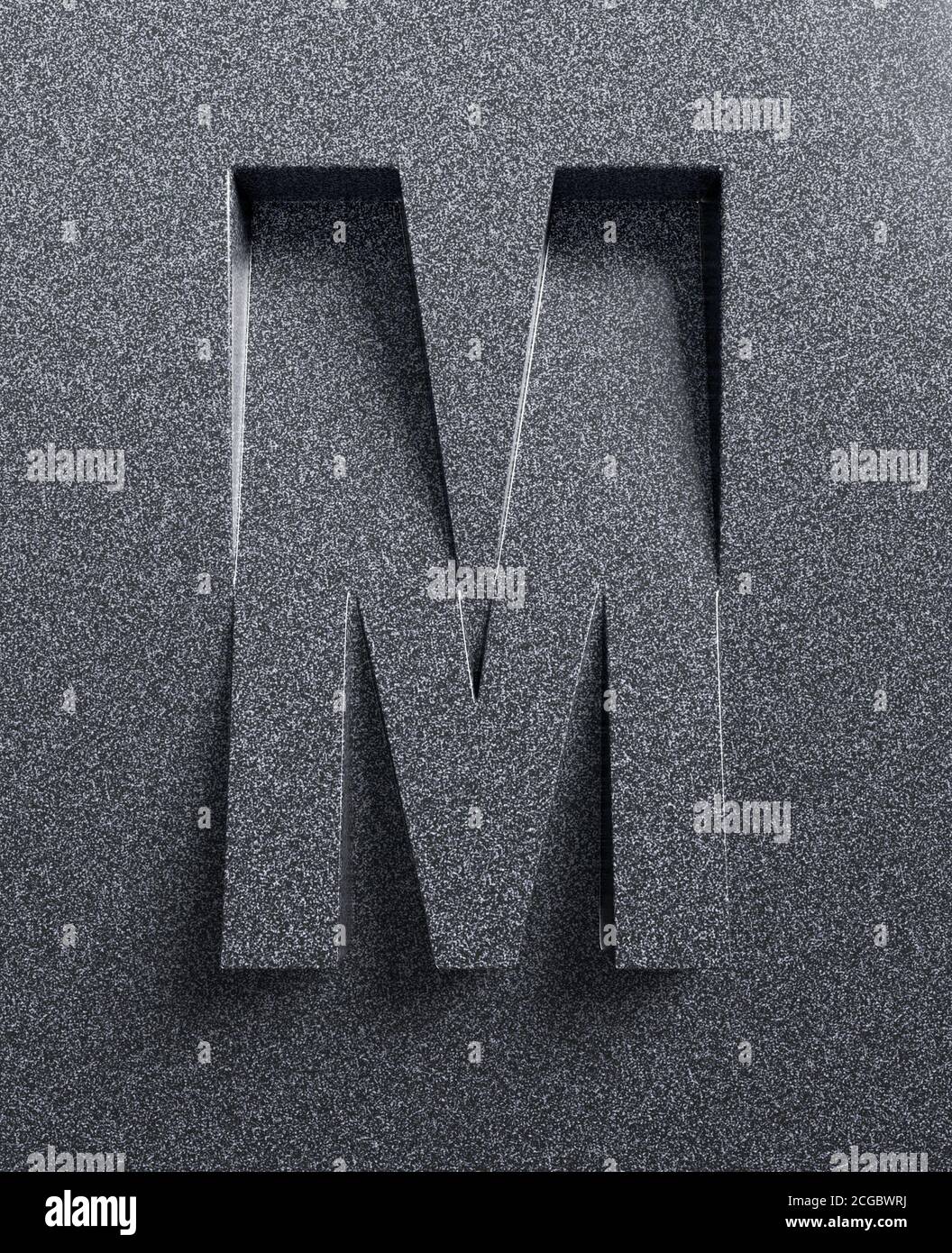 Slanted 3d font engraved and extruded from the surface, letter M Stock ...