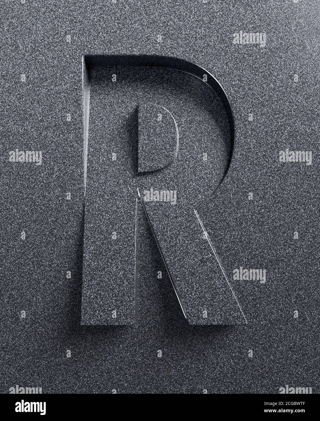 Slanted 3d font engraved and extruded from the surface, letter R Stock ...