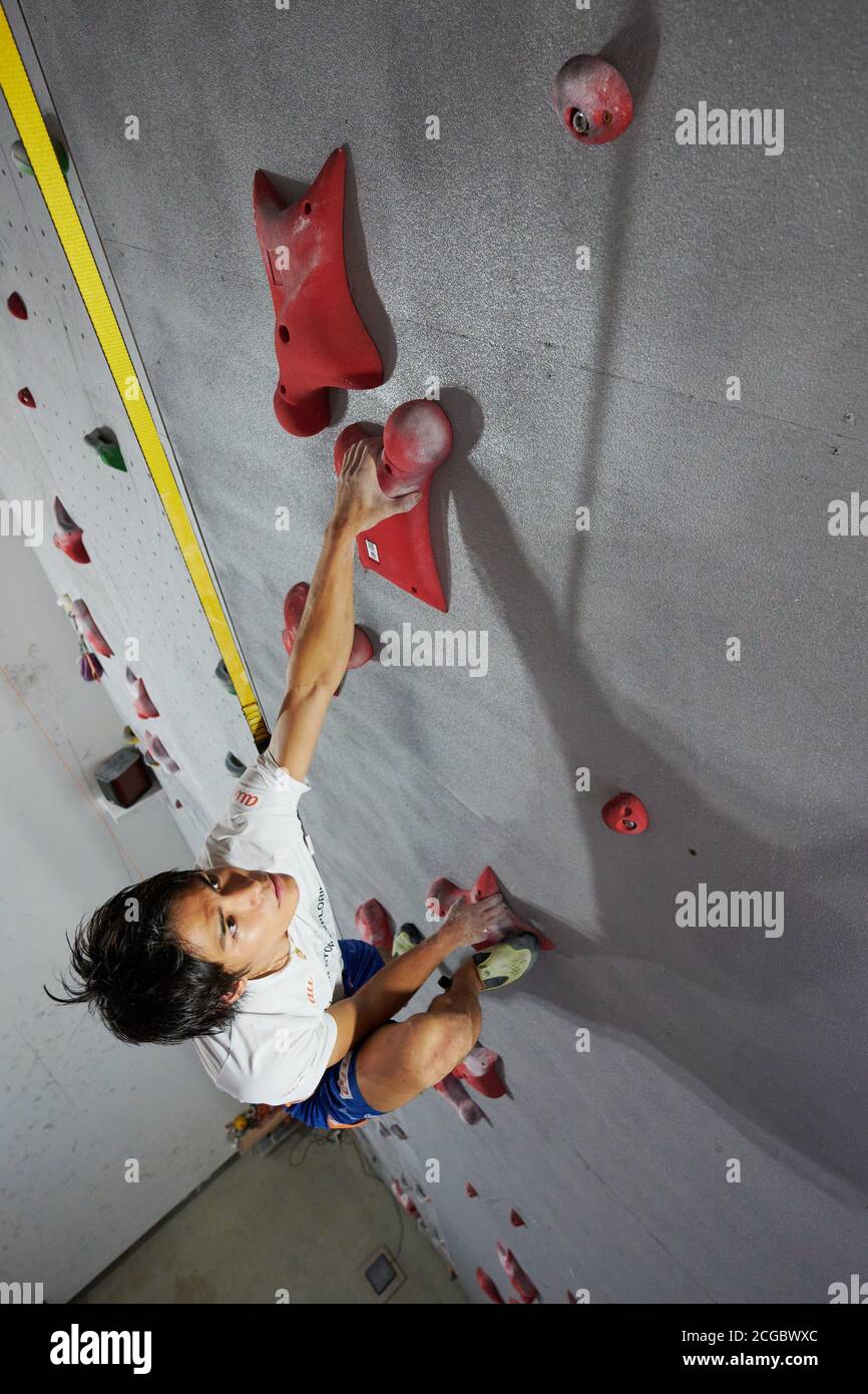 Japanese sport climber Tomoa Narasaki poses for a special photo session ...