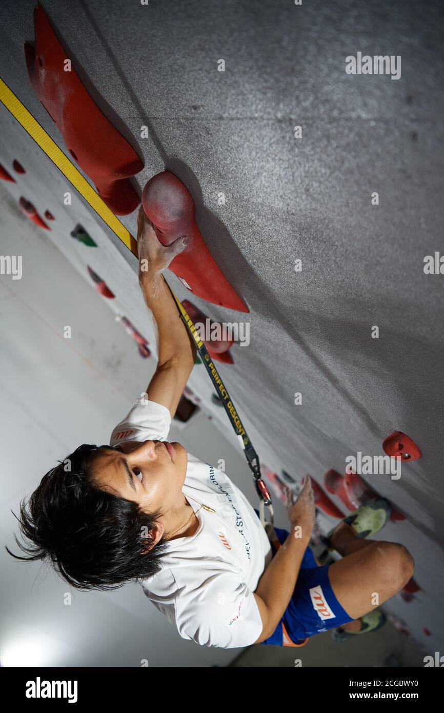 Japanese sport climber Tomoa Narasaki poses for a special photo session ...