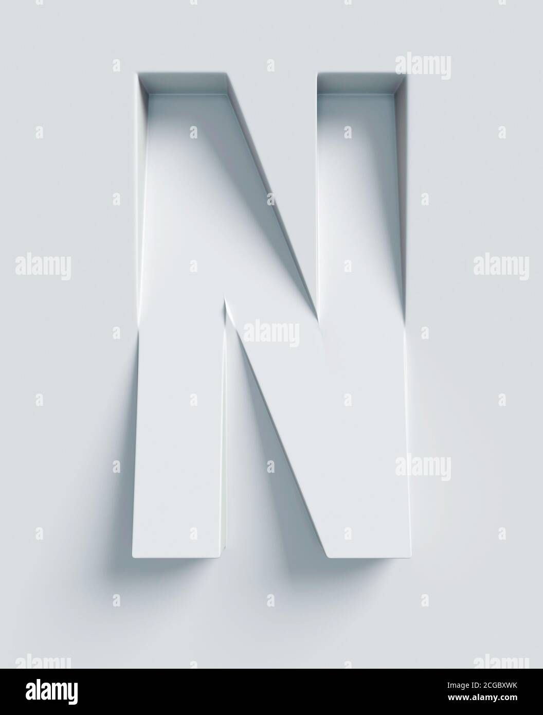 Slanted 3d font engraved and extruded from the surface, letter N Stock ...