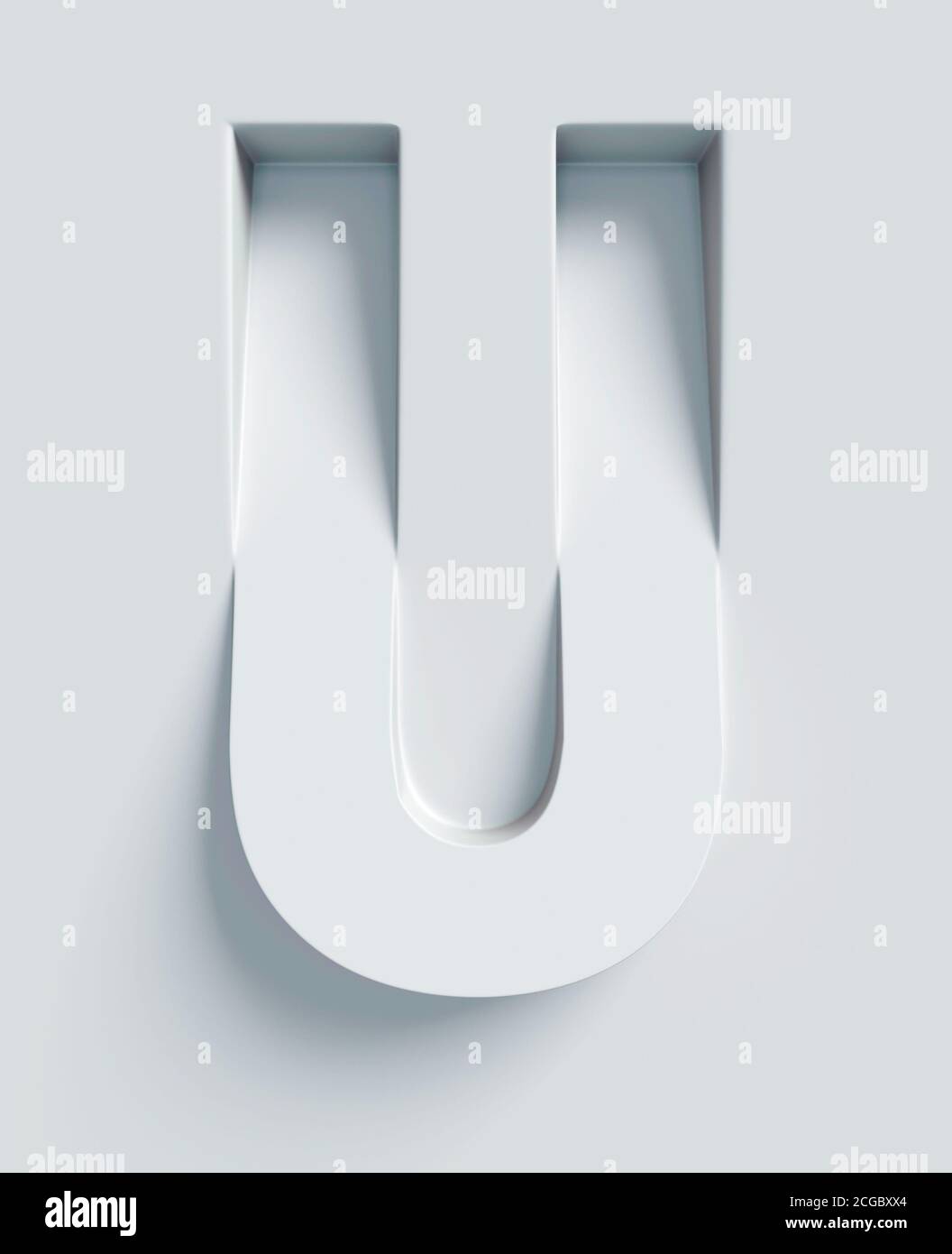 Slanted 3d font engraved and extruded from the surface, letter U Stock ...