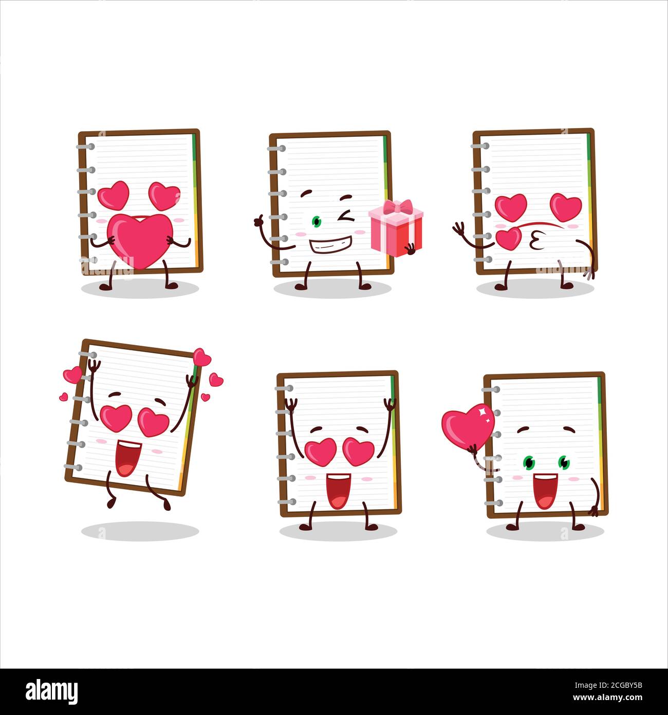 Diary notes cartoon character with love cute emoticon Stock Vector ...