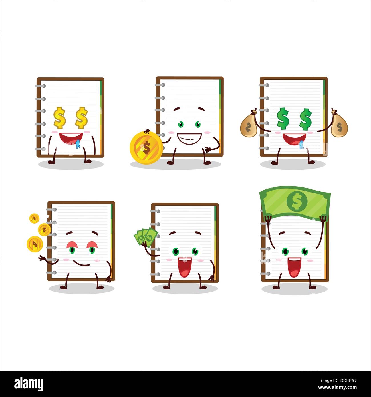 Diary notes cartoon character with cute emoticon bring money Stock ...