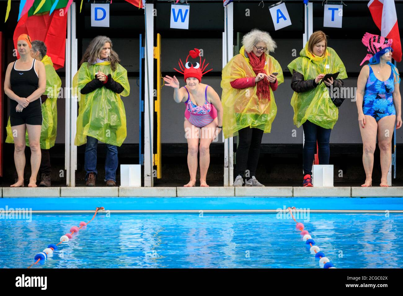 Competitors at the UK Cold Water Swimming Championships, Tooting Bec ...