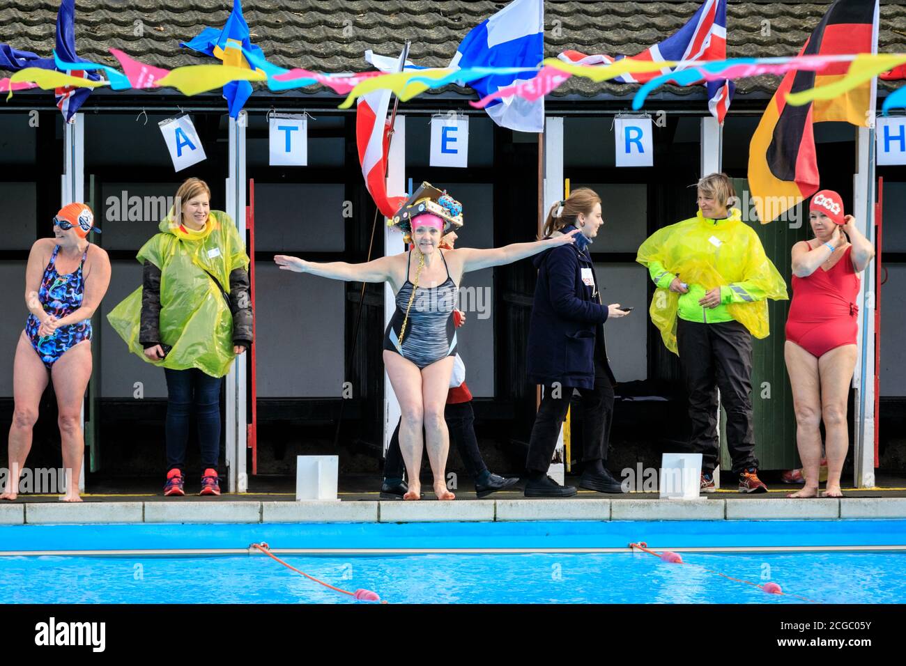 Competitors at the UK Cold Water Swimming Championships, Tooting Bec ...