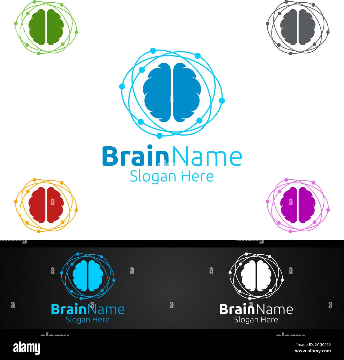 Brain Technology Logo with Think Idea Concept Vector Design Stock ...