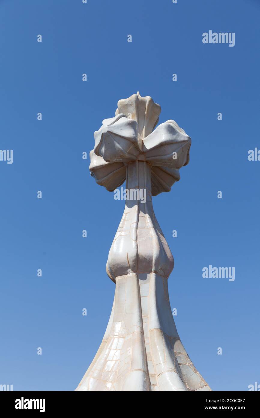 Barcelona, Spain - 30 July 2020: Cross on the top of Roof of Casa ...