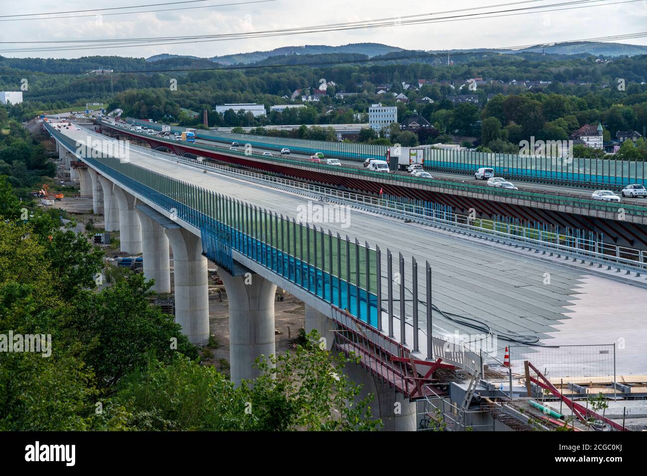 New construction of a freeway bridge, construction site of the Lennetal ...