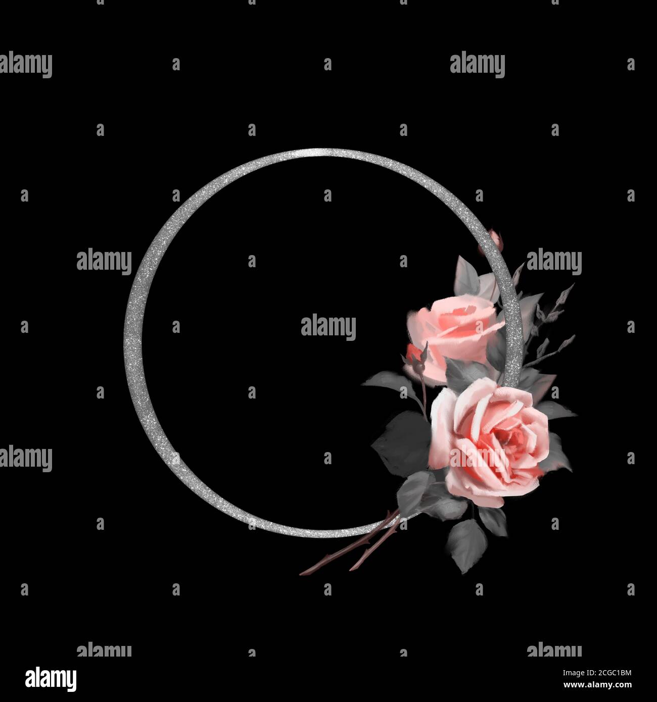 Gold round frame with roses Stock Photo - Alamy