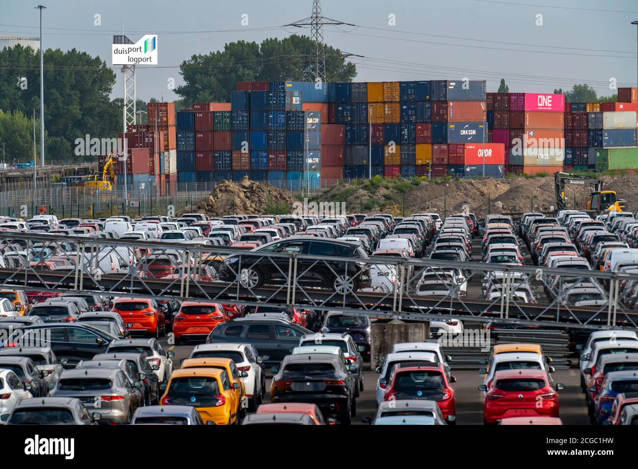 Car terminal in the inland port Logport I, in Duisburg at river Rhein ...