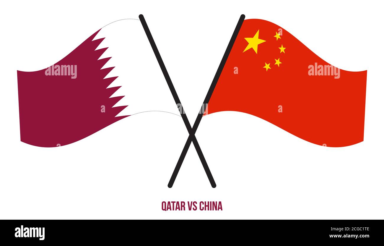 Qatar and China Flags Crossed And Waving Flat Style. Official ...