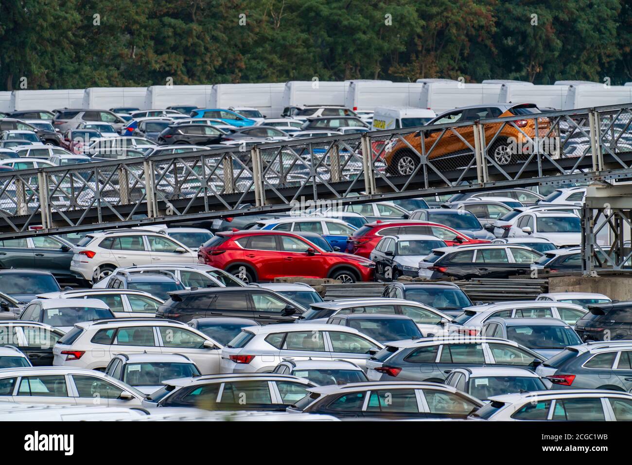 Car terminal in the inland port Logport I, in Duisburg at river Rhein ...